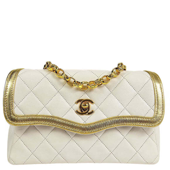 CHANEL | Bags | Chanel 9891991 Border Curved Flap Mini Pouch Set White ...